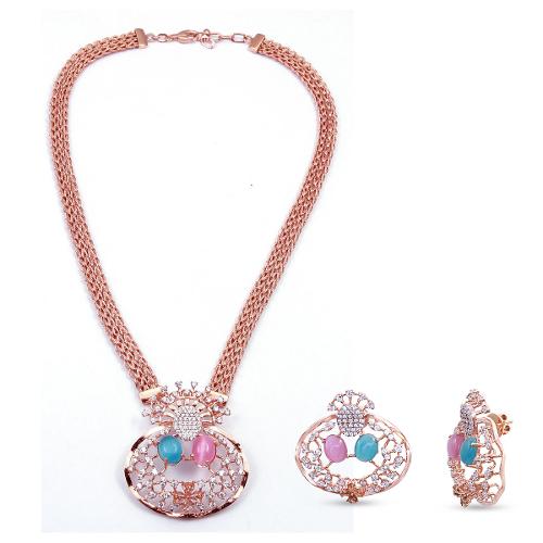 Buy Online Pink & Blue Stone Gold Necklace Sets